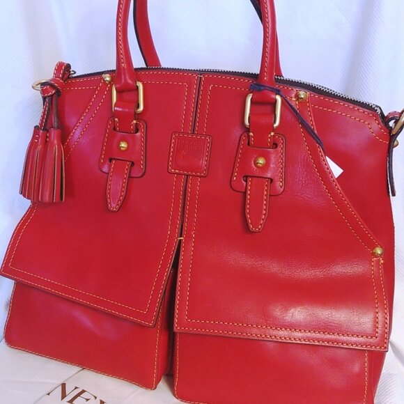 Dooney & Bourke | Bags | Dooney Bourke Red Florentine Clayton Satchel ...